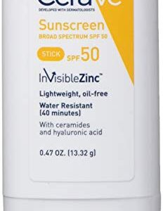 CeraVe Sunscreen stick spf 50 | 0.47 ounce | mineral sunscreen for kids & adults | fragrance free , 0.47 Ounce