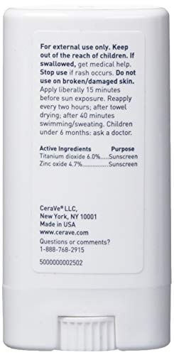 CeraVe Sunscreen stick spf 50 | 0.47 ounce | mineral sunscreen for kids & adults | fragrance free , 0.47 Ounce