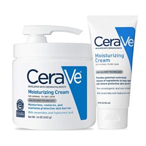 cerave moisturizing cream combo pack | contains 16 ounce with pump and 1.89 ounce travel size | fragrance free