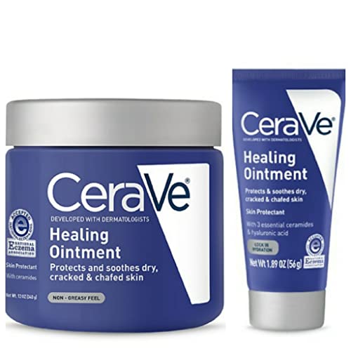 CeraVe Healing Ointment Bundle - Conatins 12 oz Tub and 1.89 oz Travel Size Tube - Protects and Soothes Dry, Cracked, and Chafed Skin