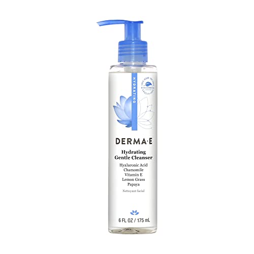 DERMA E Hydrating Gentle Cleanser with Hyaluronic Acid – Moisturizing Facial Cleanser Tones, Moisturizes & Improves Skin Texture – Gently Exfoliating Papaya Face Wash, 6 fl oz