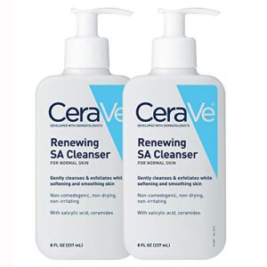 cerave salicylic acid cleanser | 8 ounce, pack of 2 | renewing exfoliating face wash with vitamin d for rough and bumpy skin | fragrance free