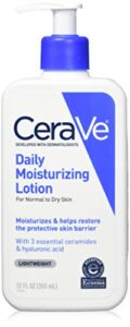 cerave daily moisturizing lotion | 12 ounce | face & body lotion for dry skin with hyaluronic acid | fragrance free, 12 fl oz