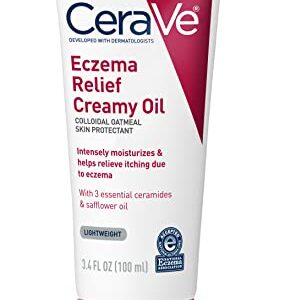 CeraVe Eczema Relief Creamy Body Oil | Anti Itch Cream for Eczema | Moisturizer for Dry Skin with Colloidal Oatmeal, Ceramides and Safflower Oil | 3.4 Ounce