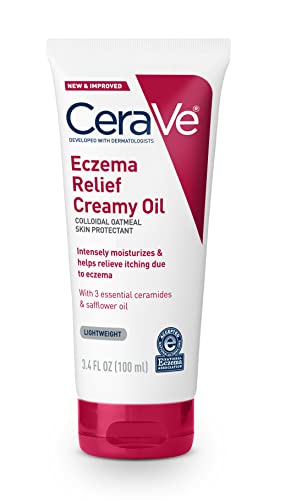 CeraVe Eczema Relief Creamy Body Oil | Anti Itch Cream for Eczema | Moisturizer for Dry Skin with Colloidal Oatmeal, Ceramides and Safflower Oil | 3.4 Ounce