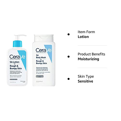 CeraVe SA Skin Care for Rough and Bumpy Skin Bundle - SA Body Wash (10 fl oz) and SA Moisturizing Lotion (8 fl oz) - Skin Smoothing Formula with Salicylic Acid