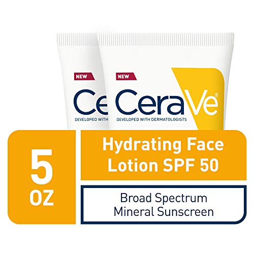 CeraVe 100% Mineral Sunscreen Spf 50 | Face Sunscreen With Zinc oxide & Titanium Dioxide for Sensitive Skin | 2.5 Oz, 2 Pack