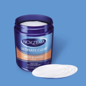 noxzema ultimate clear face pads clears & prevents acne anti-blemish made with over 60% alcohol 90 count, pack of 6