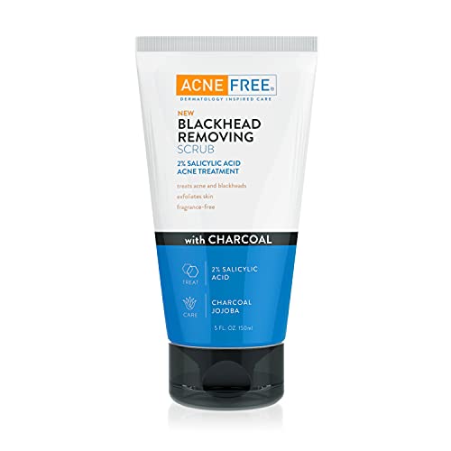 Acne Free Blackhead Removing Exfoliating Face Scrub with 2% Salicylic Acid and Charcoal Jojoba, 5 Ounce