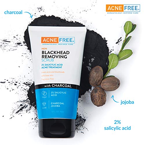 Acne Free Blackhead Removing Exfoliating Face Scrub with 2% Salicylic Acid and Charcoal Jojoba, 5 Ounce