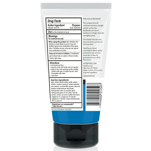 Acne Free Blackhead Removing Exfoliating Face Scrub with 2% Salicylic Acid and Charcoal Jojoba, 5 Ounce