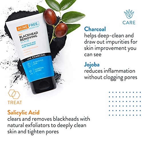 Acne Free Blackhead Removing Exfoliating Face Scrub with 2% Salicylic Acid and Charcoal Jojoba, 5 Ounce