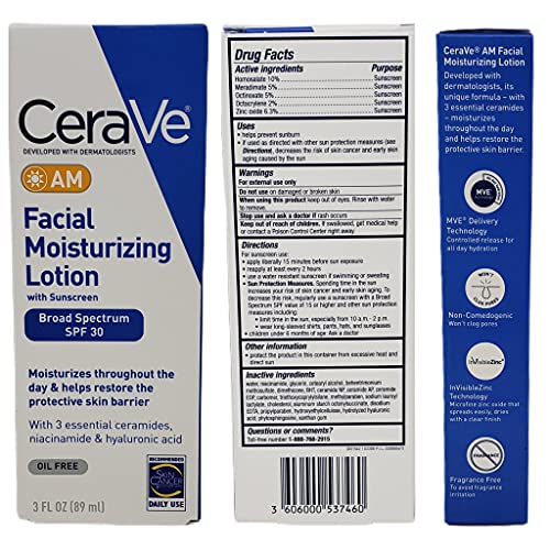 CeraVe Daily Skincare Facial Bundle - Hydrating Facial Cleanser (16 oz), Foaming Facial Cleanser (16 oz), AM Facial Moisturizing Lotion with Sunscreen (3 oz), and PM Facial Moisturizing Lotion (3 oz)