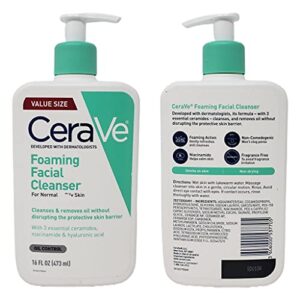 CeraVe Daily Skincare Facial Bundle - Hydrating Facial Cleanser (16 oz), Foaming Facial Cleanser (16 oz), AM Facial Moisturizing Lotion with Sunscreen (3 oz), and PM Facial Moisturizing Lotion (3 oz)