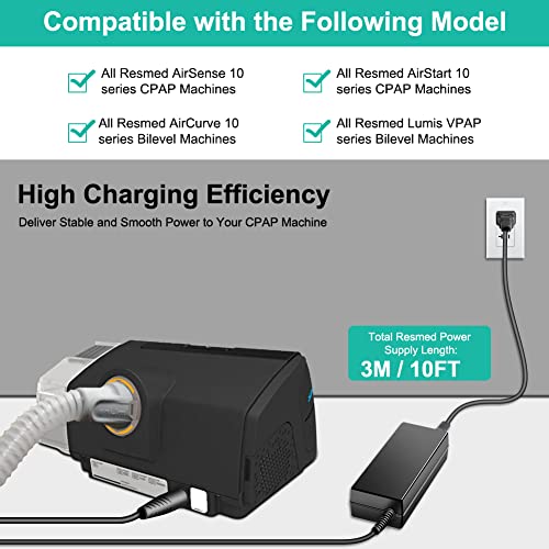 HKY Replacement Resmed Airsense 10 Power Supply 24V AC Adapter for All ResMed AirSense 10,AirStart 10 CPAP Machine & AirCurve 10,Lumis VPAP BiLevel Series 90W ResMed S10 370001 37344 37028 Power Cord