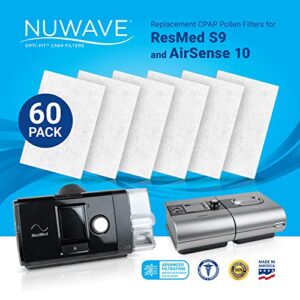 NUWAVE Replacement Filter for ResMed Part Number S9/S10 Standard Pollen Filter 36850, High-Efficiency CPAP Filters ResMed, Opti-fit ResMed Filters, Pollen Filters CPAP ResMed S9-60 Per Pack