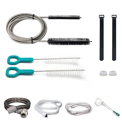 Jakia CPAP Tube Hose Cleaning Brush Kit 7 ft Strong Flexible Spring Body with Double Brush Heads Each 8.7" and 6.7“ Diameters Plus Two 7" Handy Brushes, 2 Bandage Ties and 2 Hose Bushing