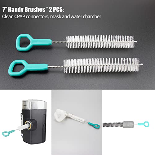 Jakia CPAP Tube Hose Cleaning Brush Kit 7 ft Strong Flexible Spring Body with Double Brush Heads Each 8.7" and 6.7“ Diameters Plus Two 7" Handy Brushes, 2 Bandage Ties and 2 Hose Bushing