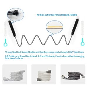 Jakia CPAP Tube Hose Cleaning Brush Kit 7 ft Strong Flexible Spring Body with Double Brush Heads Each 8.7" and 6.7“ Diameters Plus Two 7" Handy Brushes, 2 Bandage Ties and 2 Hose Bushing