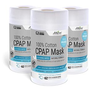 awow professional cpap cleaning wipes – unscented 100% cotton, make cpap-mask-cleaning easy for daily cpap/bipap mask maintenance, 62 cpap wipes per canister. (3pk, 186 wipes)