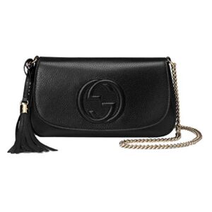 gucci soho leather flap shoulder bag black gold tassel new authentic