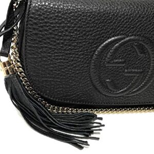 Gucci Soho Leather Flap Shoulder Bag Black Gold Tassel New Authentic