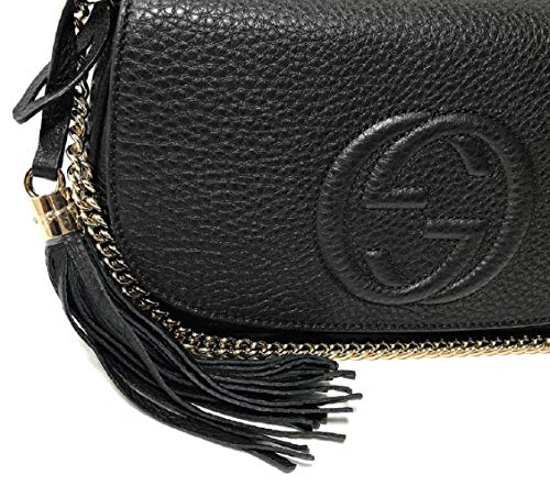 Gucci Soho Leather Flap Shoulder Bag Black Gold Tassel New Authentic