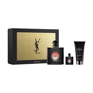 yves saint laurent black opium gift set eau de parfum spray 1.6 oz + mini edp 0.25 oz + ysl shimmering moisture fluid body lotion 1.6 oz