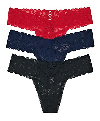 Victoria's Secret The Lacie Thong Panty Set of 3 Small Red Cross / Ensign Cross / Black Cross