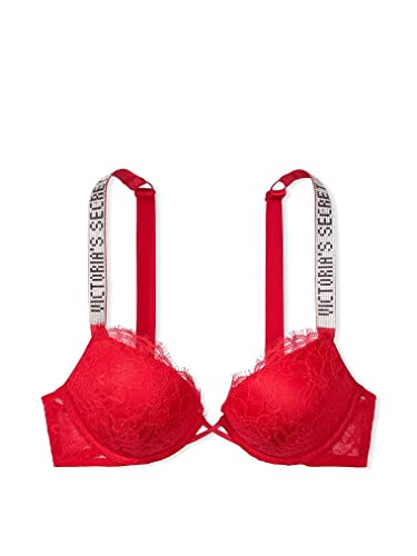 Victoria's Secret Very Sexy Bombshell Add-2-Cups Lace Shine Strap Push-Up Bra, Lipstick, 34B