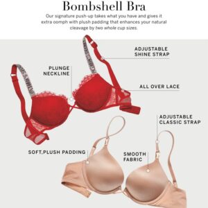 Victoria's Secret Very Sexy Bombshell Add-2-Cups Lace Shine Strap Push-Up Bra, Lipstick, 34B