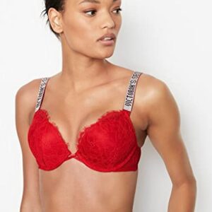 Victoria's Secret Very Sexy Bombshell Add-2-Cups Lace Shine Strap Push-Up Bra, Lipstick, 34B