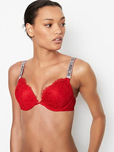 Victoria's Secret Very Sexy Bombshell Add-2-Cups Lace Shine Strap Push-Up Bra, Lipstick, 34B