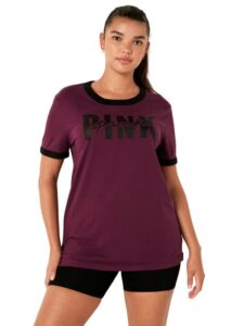 victoria’s secret pink cotton short sleeve ringer t-shirt, rich maroon, x-small