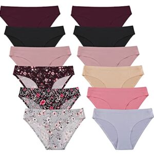 FINETOO 12 Pack Women’s Seamless Hipster Underwear No Show Panties Invisibles Briefs Soft Stretch Bikini Underwears XS-XL