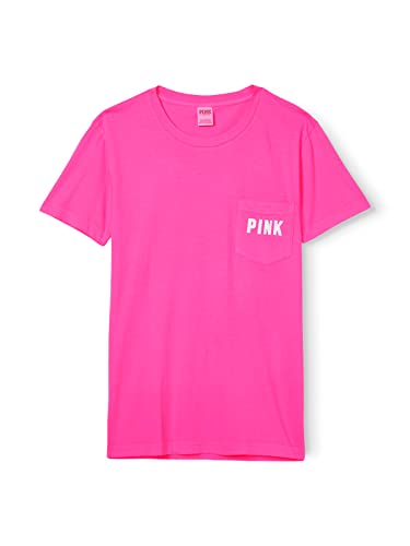 Victoria's Secret Pink Cotton Short Sleeve Campus T-Shirt, Atomic Pink, X-Small