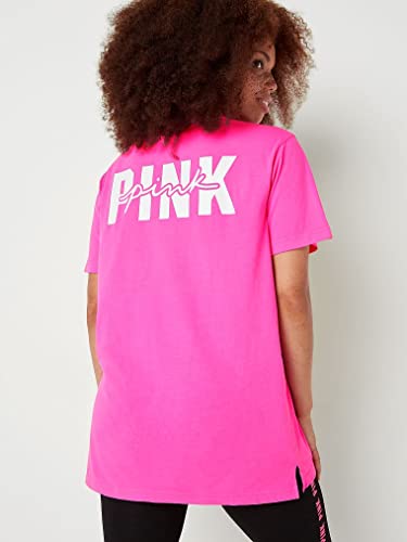 Victoria's Secret Pink Cotton Short Sleeve Campus T-Shirt, Atomic Pink, X-Small