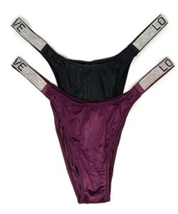 victoria’s secret rhinestone strap brazilian panty, burgundy / black love, medium