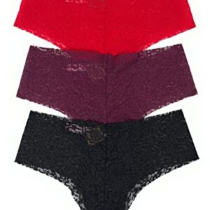 Victoria's Secret PINK Cheekster Panty Set of 3 Medium No Show Lace Red / Maroon / Black