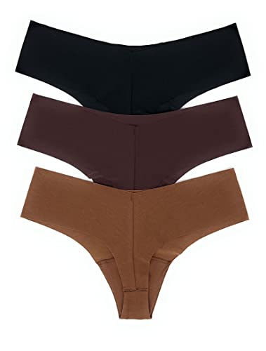 Victoria's Secret PINK Thong Panty Set of 3 Medium No-show Black / Burnt Umber / Cappuccino