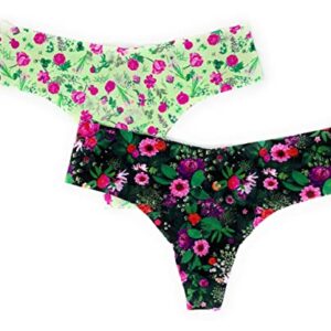 Victoria's Secret No-Show Thong Panty, Green Floral/Black Floral, Large