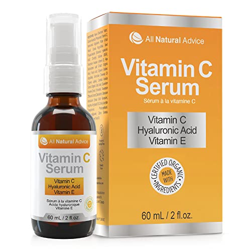 Vitamin C Serum For Face - All Natural Advice, with Hyaluronic Acid & Vitamin E – Facial Serum for Deep Hydration - Organic Face Care -Proud Canadian Company (60ml / 2oz)