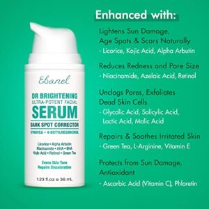 Ebanel Dark Spot Remover for Face Peel Skin Lightening Brightening Serum Melasma Hyperpigmentation Treatment, Sun Spot Age Spot Freckle Remover, Synovea, 4-Butylresorcinol, Niacinamide, Kojic Acid