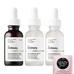 the ordinary face serum set! caffeine solution 5%+egcg! hyaluronic acid 2%+b5! niacinamide 10% + zinc 1%! help fight visible blemishes and improve the look of skin texture&radiance