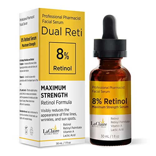 Retinol Complex Face Serum – Anti-Aging, Brightening Neck & Facial Serum Helps Firm, Smooth, & Nourish Skin with Lactic Acid, Vitamin A, & Retinyl Palmitate – Anti Wrinkle Serums by LaClaire, 30 ml