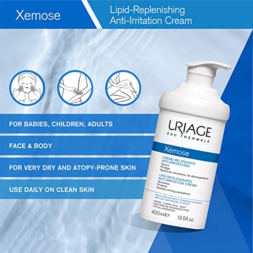 URIAGE Xemose Lipid-Replenishing Anti-Irritation Cream 13.5 fl.oz. | Soothing Anti-Irritation Cream for Extra Dry & Sensitive Skin Prone to Eczema | Dermatologist Recommended, Fragrance-Free