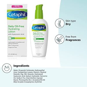 CETAPHIL Daily Hydrating Lotion for Face , With Hyaluronic Acid , 3 fl oz , Lasting 24 Hr Hydration , for Combination Skin , No Added Fragrance , Non-Comedogenic