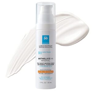 la roche-posay anthelios 100% mineral sunscreen moisturizer with hyaluronic acid, broad spectrum spf 30 face sunscreen with zinc oxide & titanium dioxide, 1.7 fl. oz.