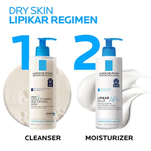 La Roche Posay Lipikar Wash AP+ Body & Face Wash with Pump, Gentle Daily Cleanser with Shea Butter & Niacinamide for Extra Dry Skin, Allergy Tested