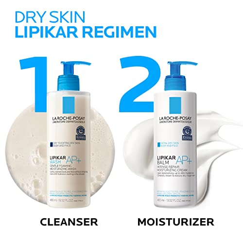 La Roche Posay Lipikar Wash AP+ Body & Face Wash with Pump, Gentle Daily Cleanser with Shea Butter & Niacinamide for Extra Dry Skin, Allergy Tested